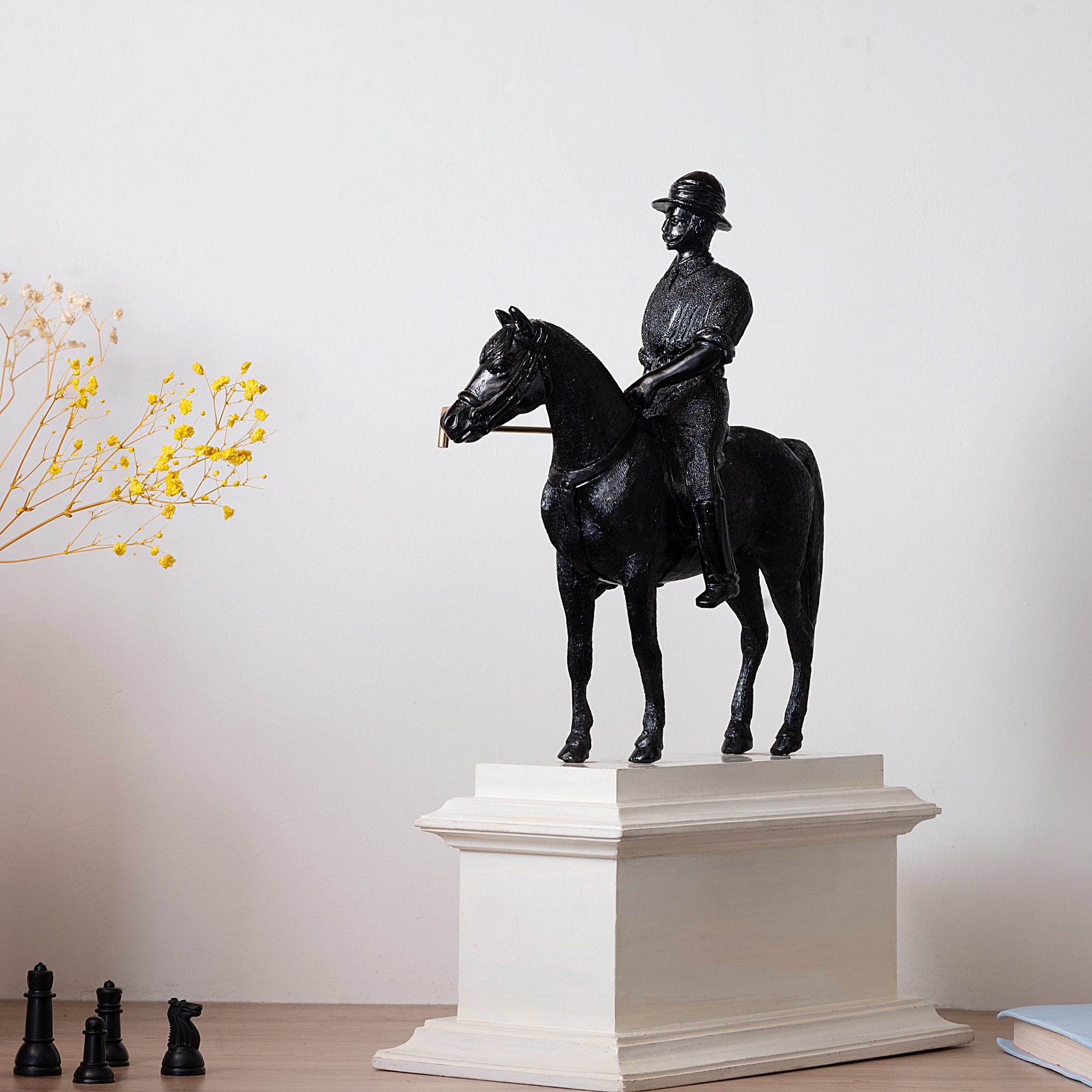 Handcrafted Black Aluminum Polo Player Statue with Wooden Base | Home ...