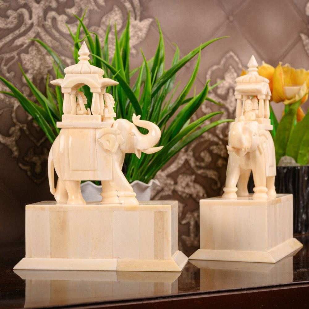 Buy Handcrafted Bone Inlay Elephant Howdah Statue Online | Table Decor ...