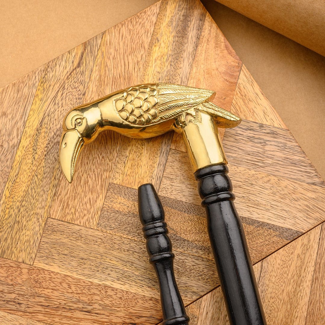 The Toucan Brass-Embellished Handcrafted Teak Wood Walking Stick Online ...